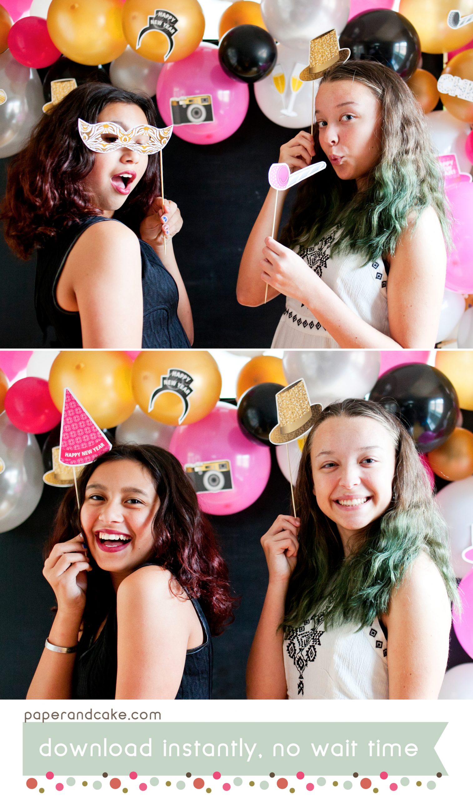 Happy New Year Printable Photo Booth Props - Paper and Cake